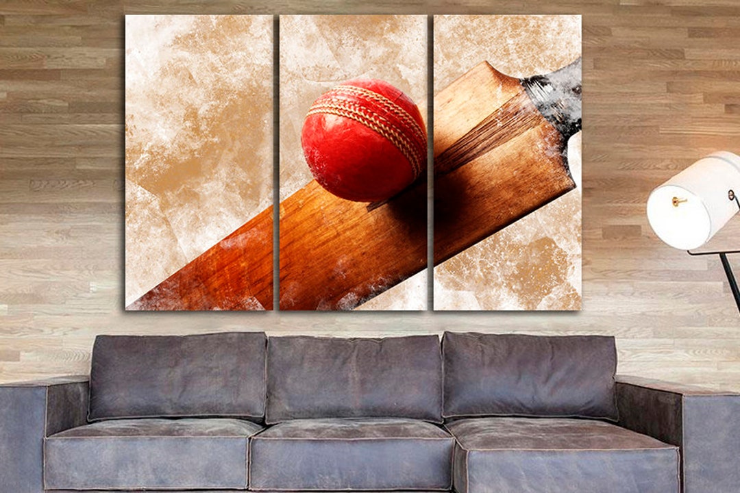 Cricket Canvas Sport Wall Décor Cricket Fan Gift Bat and Ball Cricket ...