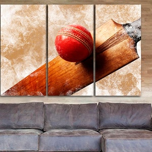 Cricket Canvas Sport Wall Décor Cricket Fan Gift Bat and Ball Cricket ...