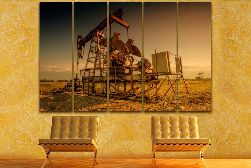 Oilfield Canvas Oil Derrick Décor Oil Production Art Oil Rig Industry ...