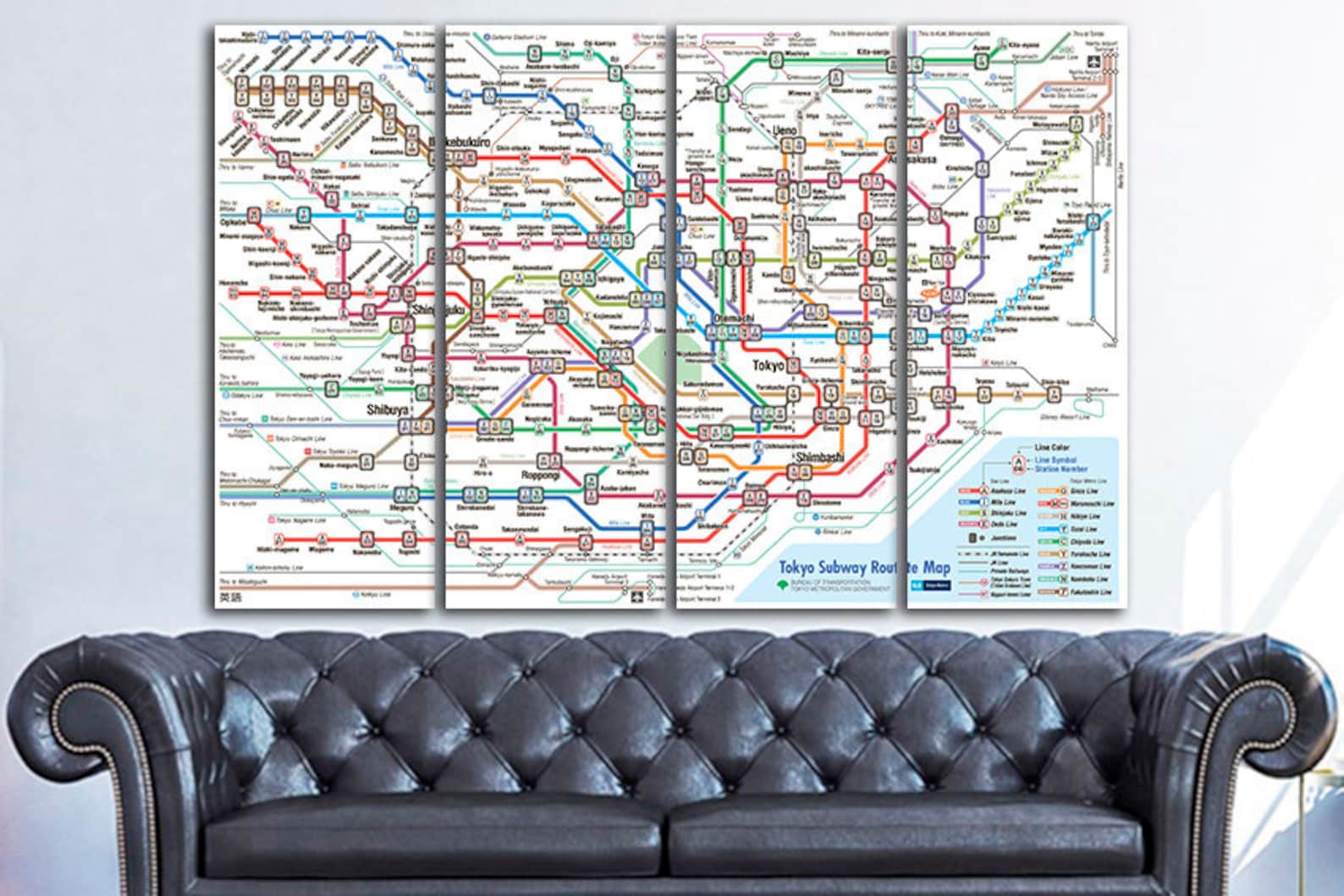 Tokyo Subway Map Japan Print on Canvas City Map Wall Art Underground ...