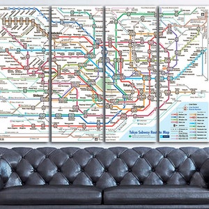 Tokyo Subway Map Japan Print on Canvas City Map Wall Art Underground ...
