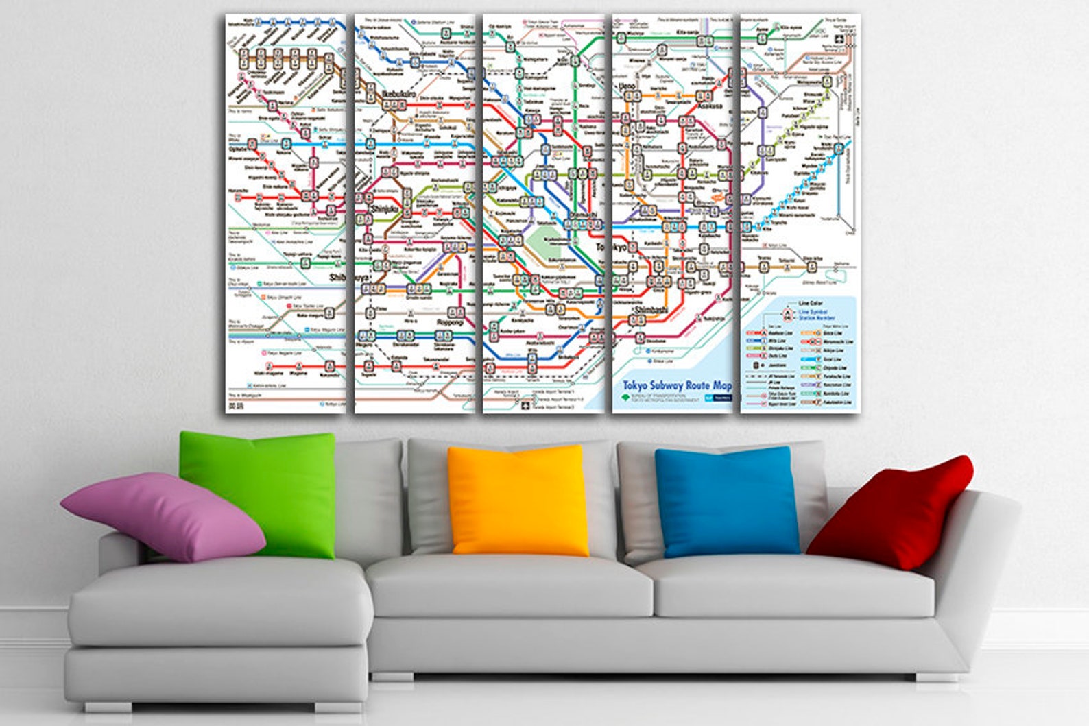 Tokyo Subway Map Japan Print on Canvas City Map Wall Art Underground ...