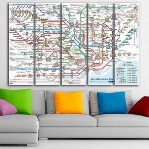 Tokyo Subway Map Japan Print on Canvas City Map Wall Art Underground ...