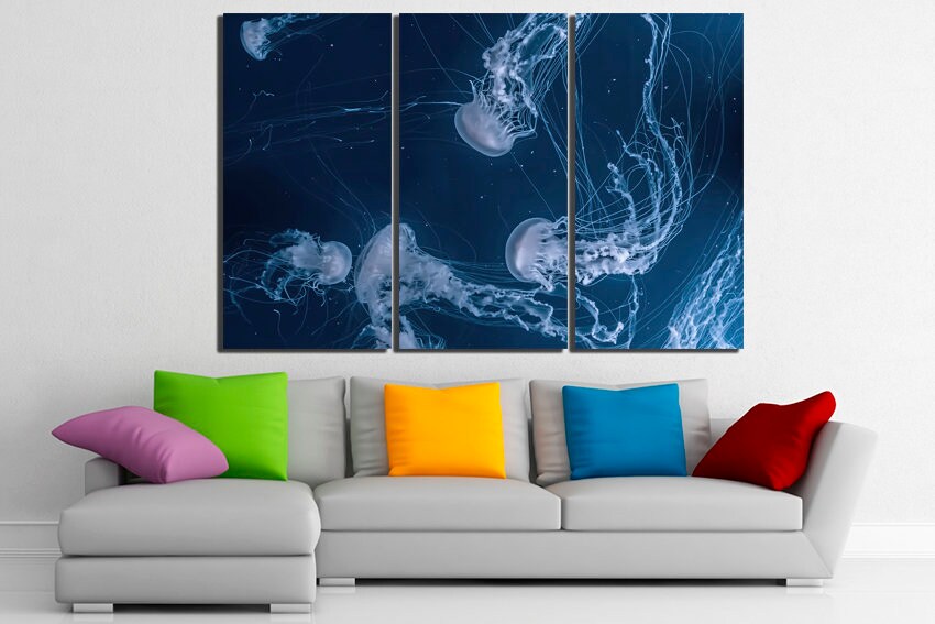Jellyfish Art Print on Canvas Sea Life Wall Art Animal Decor | Etsy