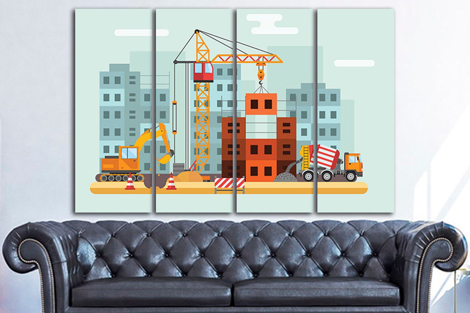 Construction Print Wall Art Canvas Crane Art Dump Truck Print Nursery ...