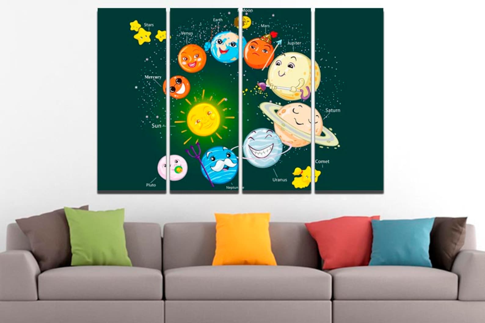 Solar System Planets Canvas Print for Kids Space Wall Art Sun Artwork ...