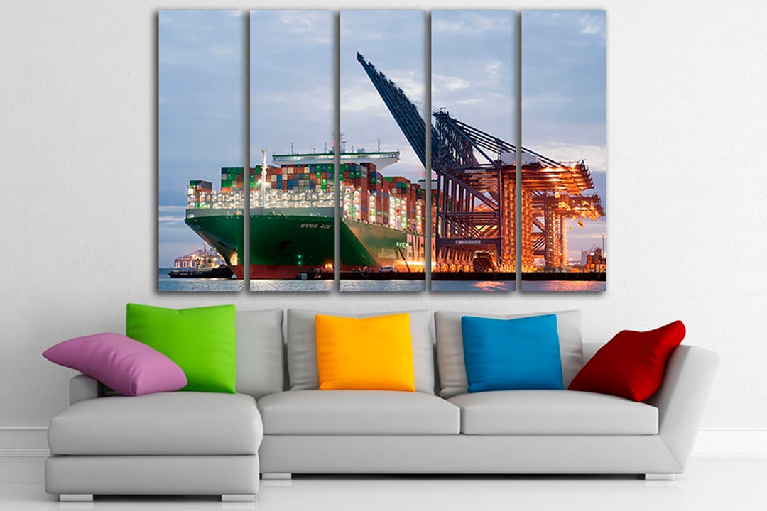 Cargo Ship Canvas Logistics Wall Art Marine Corporation Sea Port Decor ...
