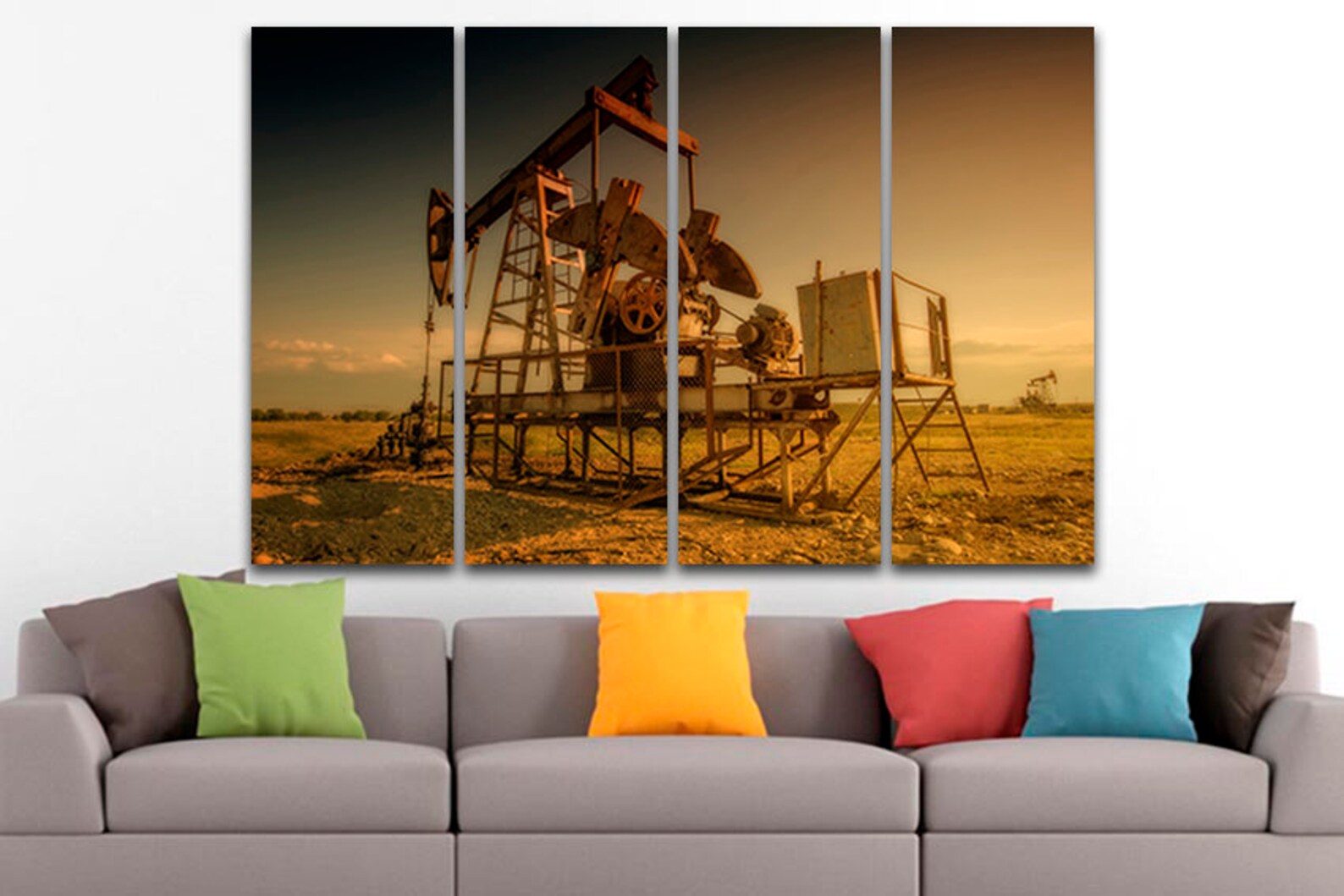 Oilfield Canvas Oil Derrick Décor Oil Production Art Oil Rig Industry ...
