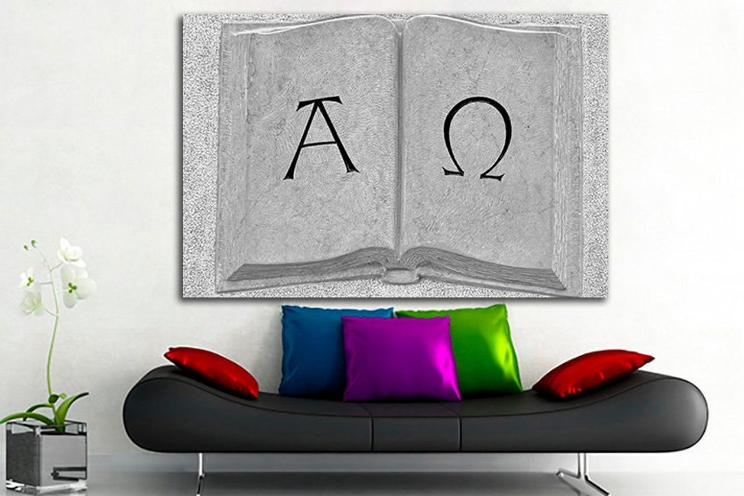 Alpha Omega Print Symbol Canvas Written Book Décor First Last Letters ...