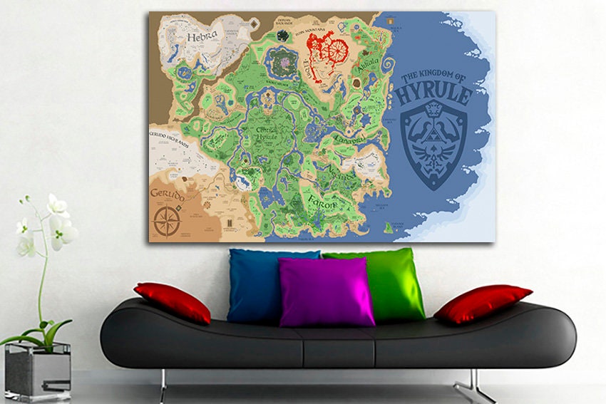 Map the Legend of Zelda Print on Canvas Breath of the Wild Wall Decor ...