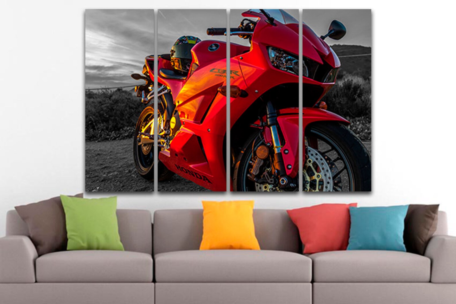 Canvas Motorcycle Print Bike Art Motorbike Red Motorcycle Wall Art ...