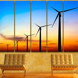 Wind Turbine Art Generator Energy 5 Panel Set Split Canvas Wind Turbine ...