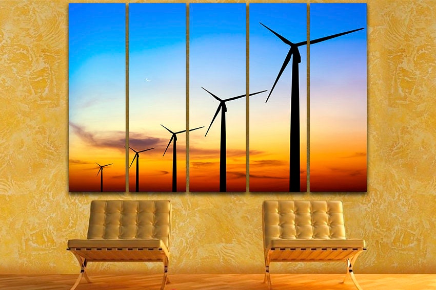 Wind Turbine Art Generator Energy 5 Panel Set Split Canvas | Etsy