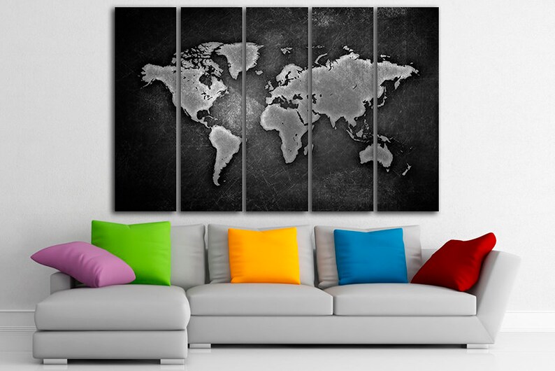 World Map Print Black and White Map World Map Art Map Canvas | Etsy