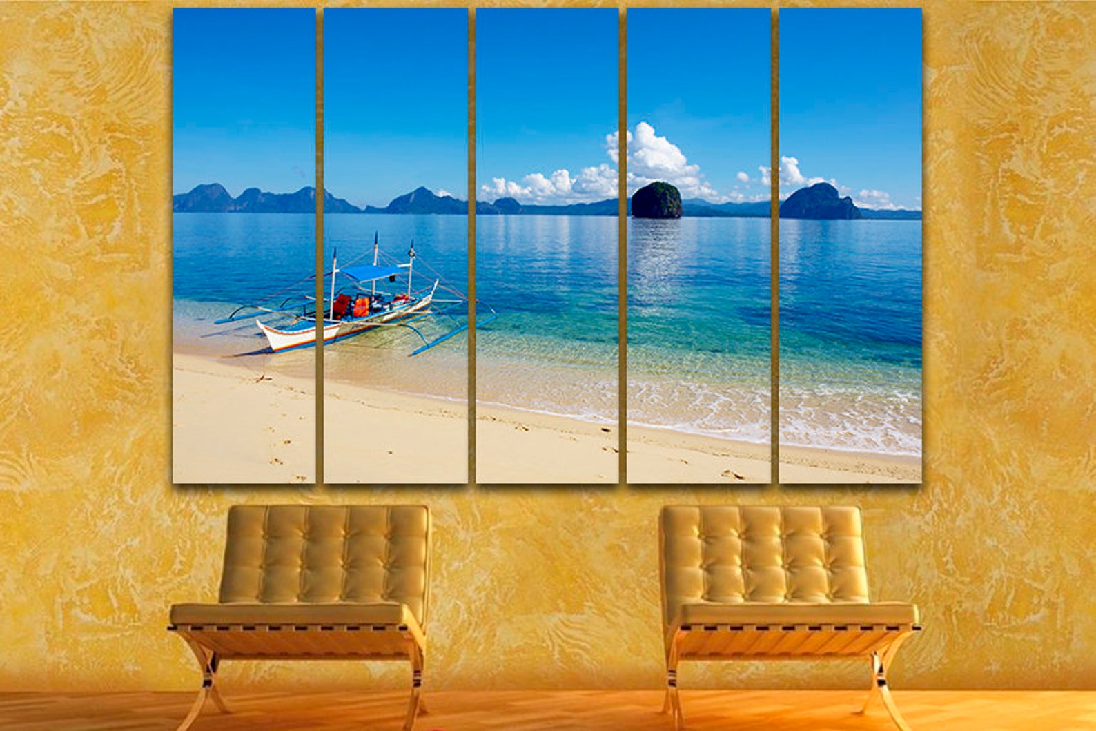 Multi Panel Ocean Philippine Beach Blue Ocean Sand Canvas | Etsy