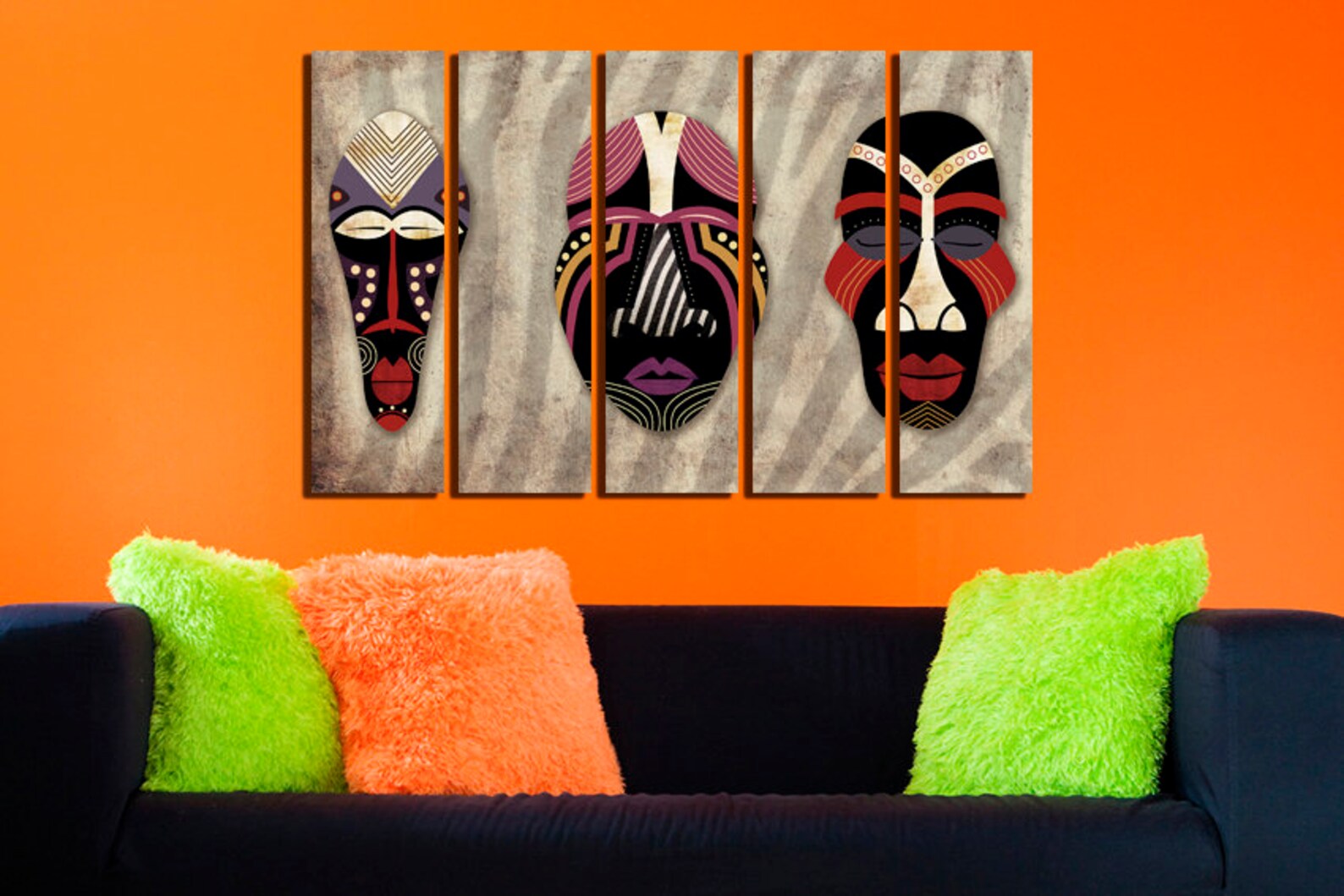 Mask canvas Ethnic wall art Tribal mask print Colorful decor | Etsy