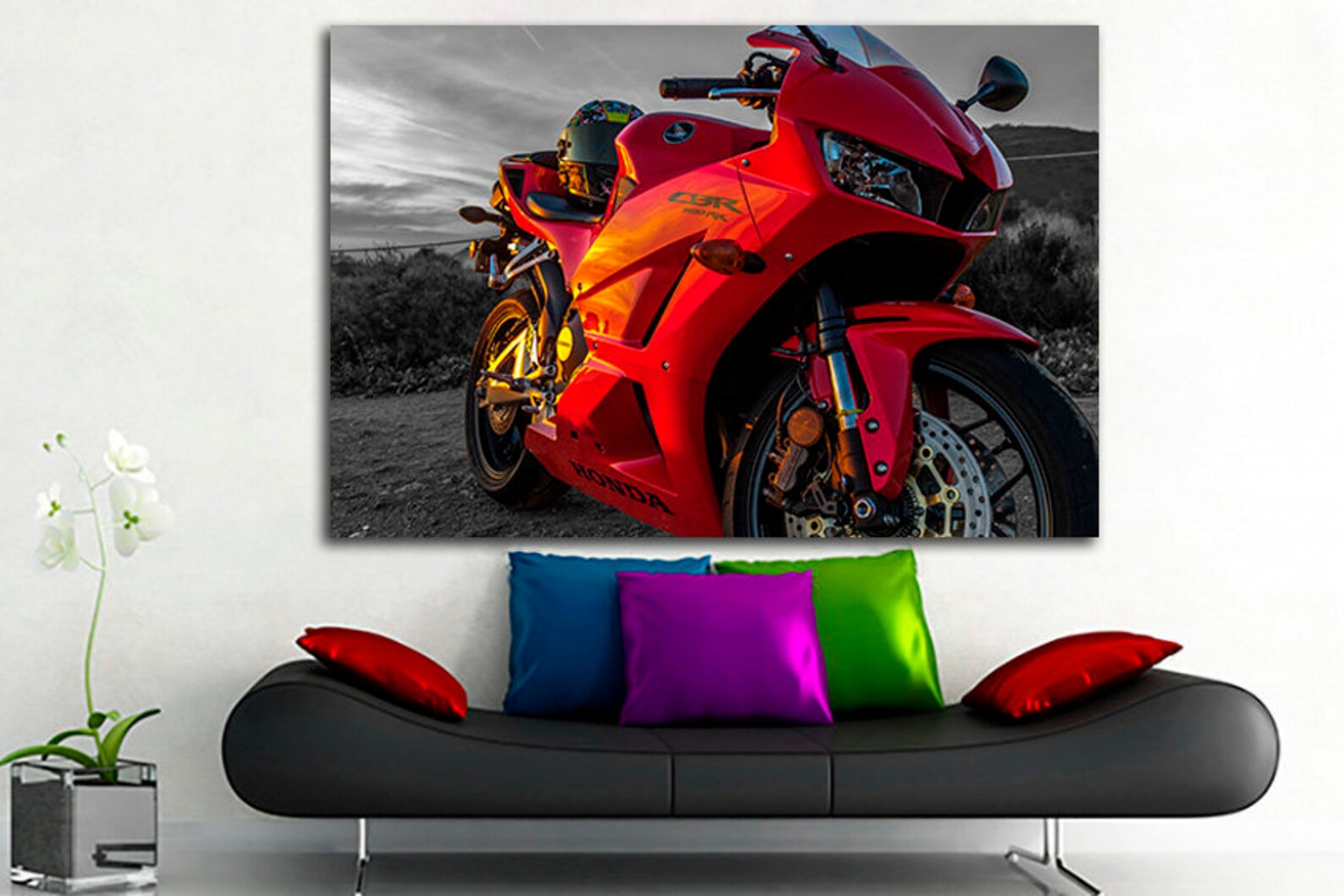 Canvas Motorcycle Print Bike Art Motorbike Red Motorcycle Wall Art ...