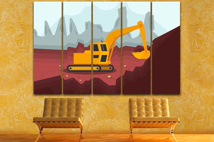 Excavator Canvas Heavy Equipment Dump Truck Print Tractor | Etsy