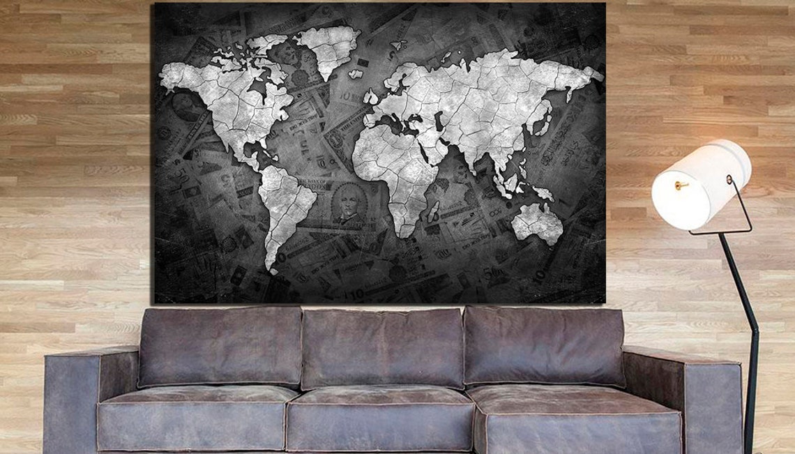 World Map Money Split Canvas Map Print World Map Art Map on - Etsy