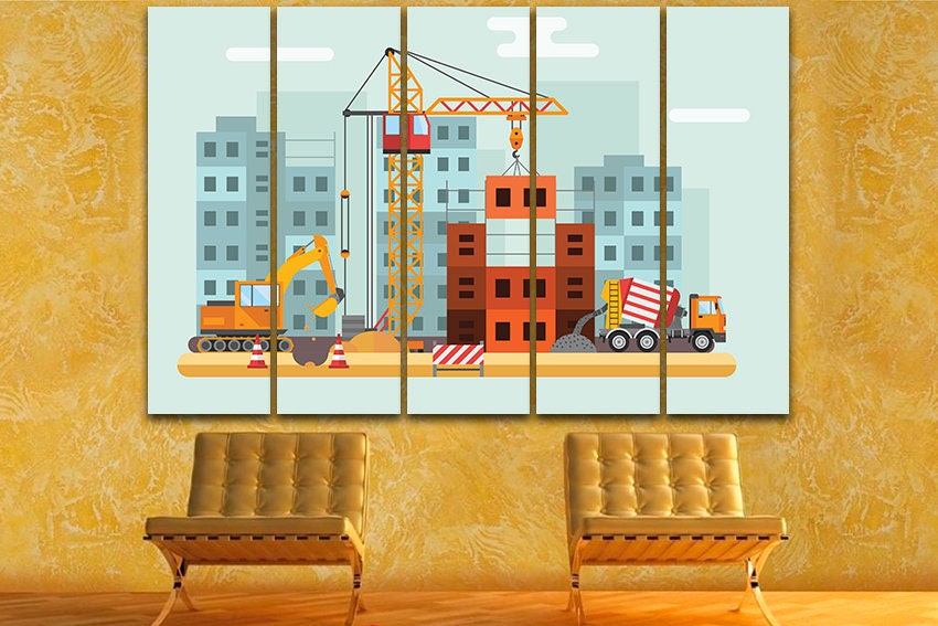 Construction Print Wall Art Canvas Crane Art Dump Truck Print | Etsy