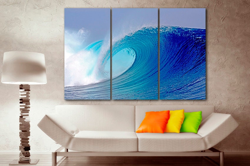 Wave Print Surfing Canvas Set Large Wall Art Wave Canvas Sea Canvas Art ...
