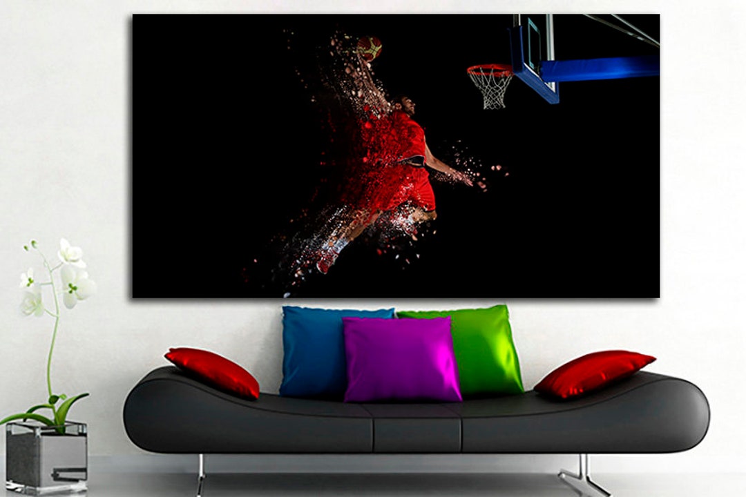 Basketball Man Décor Sportsman Canvas Jumping Man Art Gym Home Decor ...