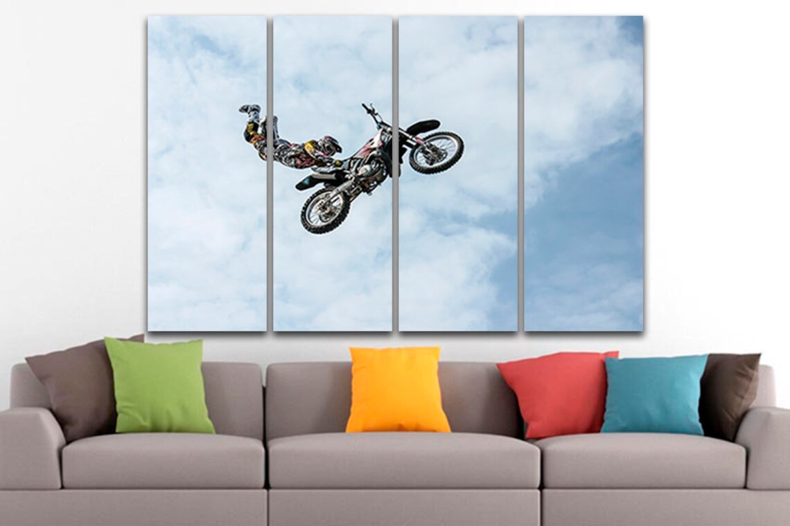 Biker print canvas Mountain bike art Sport wall art Jump bike | Etsy