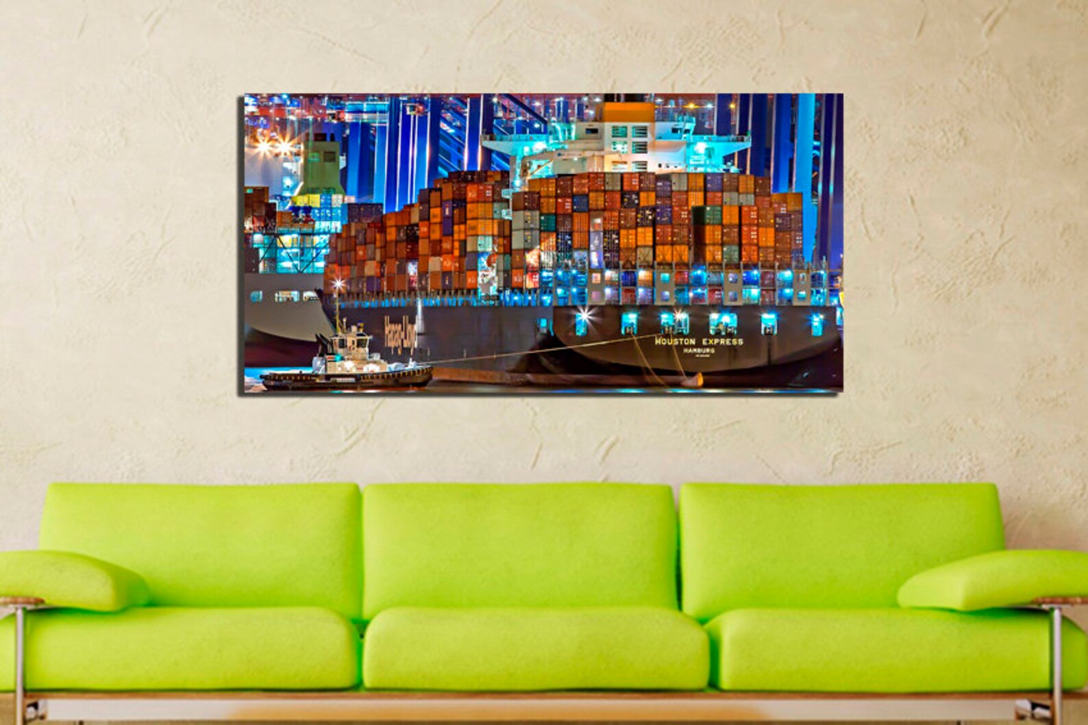 Cargo Ship at Night Seaport Wall Print Canvas Container Shipping Art ...