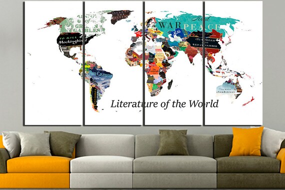 Literature map World literature map Canvas art Literature map | Etsy