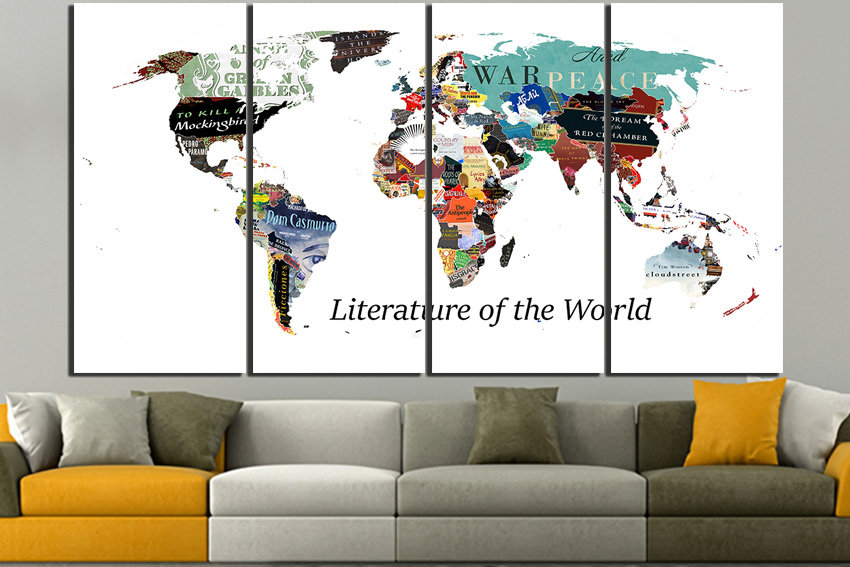Literature Map World Literature Map Canvas Art Literature Map Print Map ...