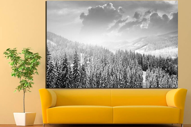 5 Panel Set Snow Print Trees Wall Art Mountains Wall Decor Nature ...