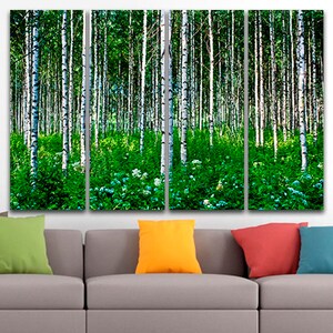 Wall Panel Set White Forest Art Birch Tree Canvas Forest Print Birch ...
