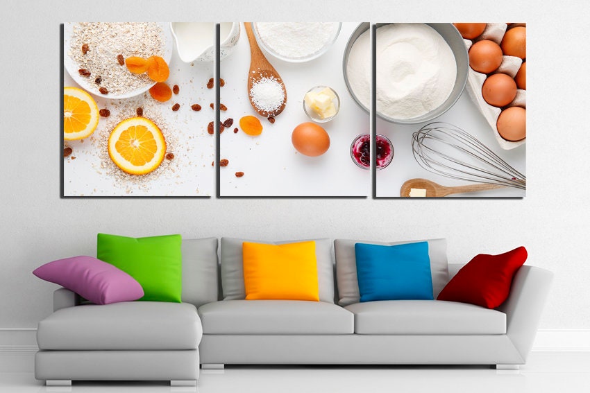 Cooking Canvas Culinary Wall Print Flour Wall Décor Egg Restaurant Art ...