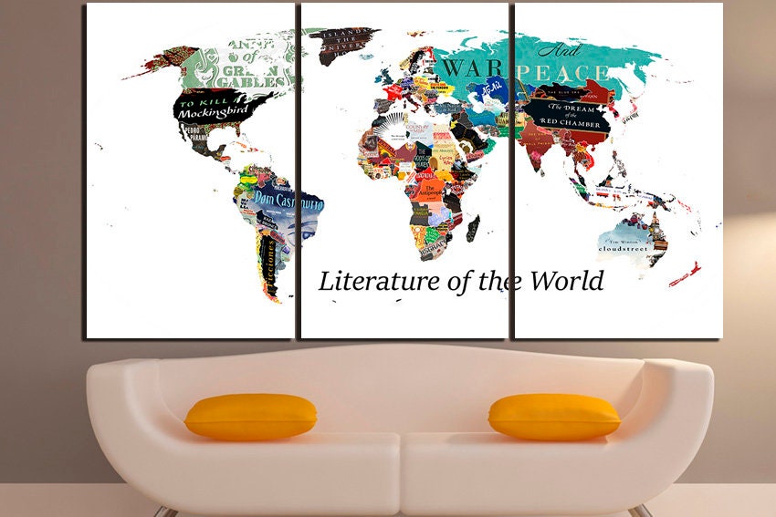 Literature map World literature map Canvas art Literature map | Etsy