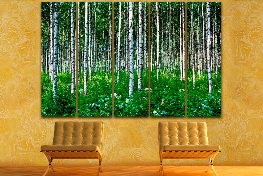 Wall Panel Set White Forest Art Birch Tree Canvas Forest Print Birch ...