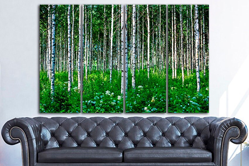 Wall Panel Set White Forest Art Birch Tree Canvas Forest Print Birch ...