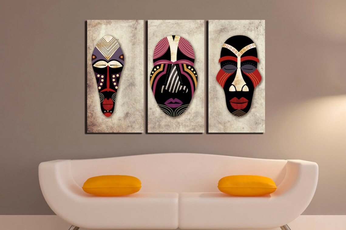 African mask art Ethnic canvas Tribal mask décor African wall | Etsy