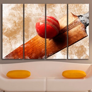 Cricket Canvas Sport Wall Décor Cricket Fan Gift Bat and Ball Cricket ...