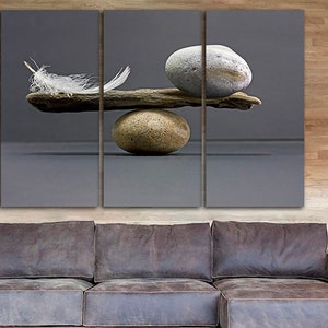 Equilibrium Print Zen Rock Canvas Balance Wall Art Relax Décor Feather ...