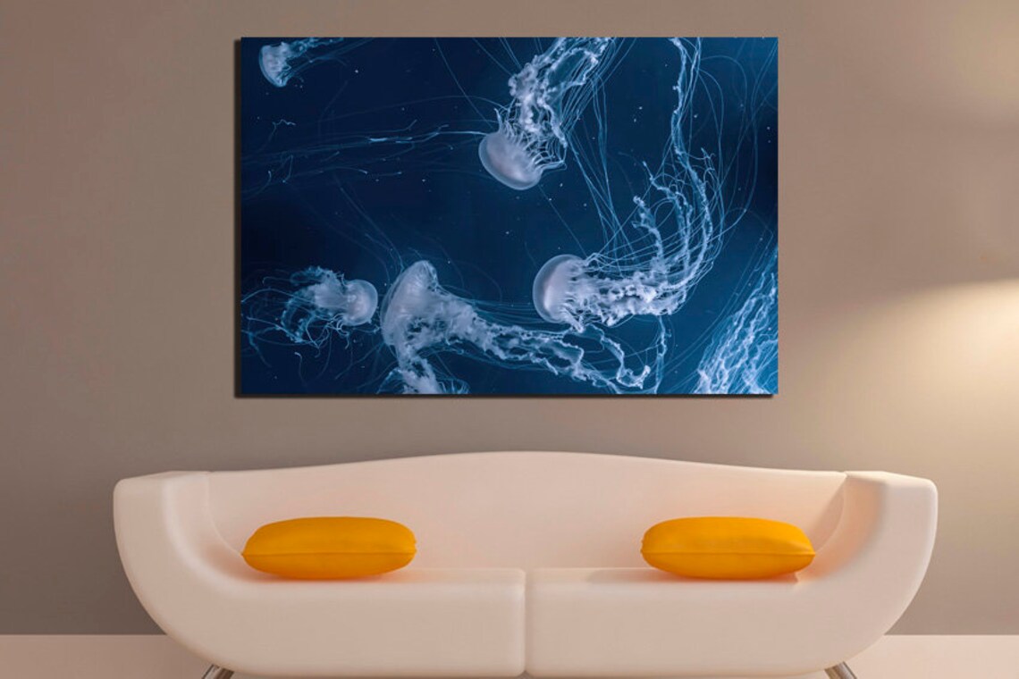 Jellyfish Art Print on Canvas Sea Life Wall Art Animal Decor | Etsy