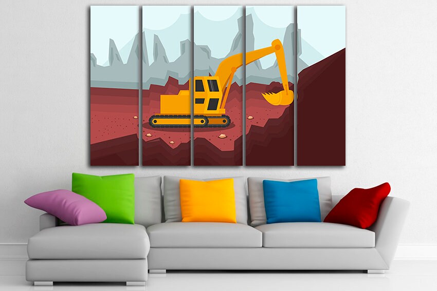 Excavator Canvas Heavy Equipment Dump Truck Print Tractor | Etsy