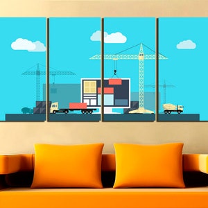 Construction Boys Room Wall Decor Printing Canvas Ready to Hang Vehicle ...
