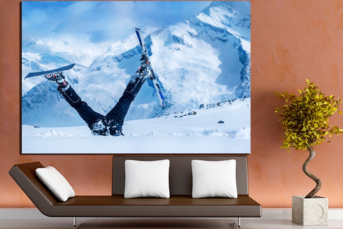 Ski Canvas Mountain Wall Art Snow Print Winter Sport Art Mountains ...