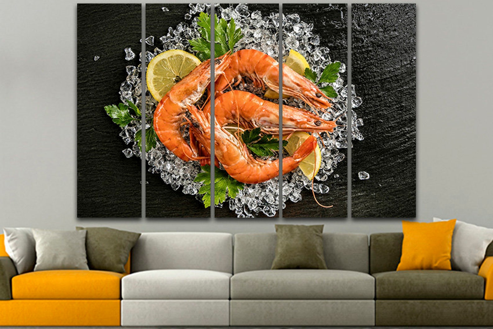 Shrimp Canvas Seafood Wall Art Lemon Print Food Wall Art Sea | Etsy