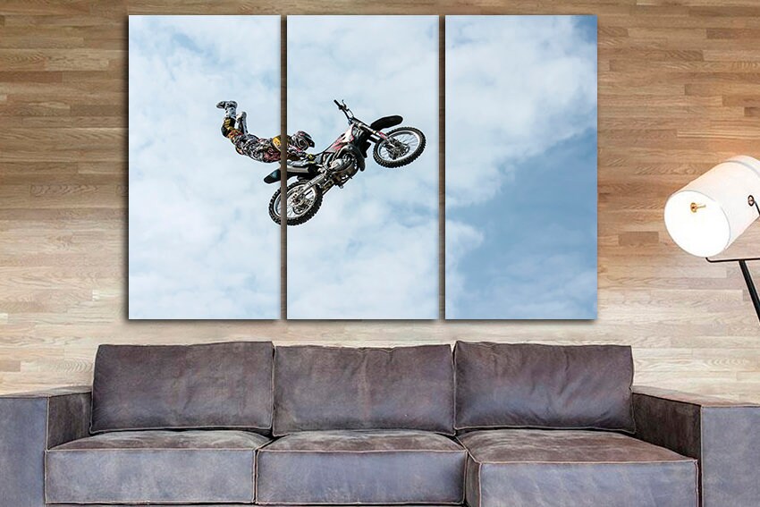 Biker Print Canvas Mountain Bike Art Sport Wall Art Jump Bike Art ...