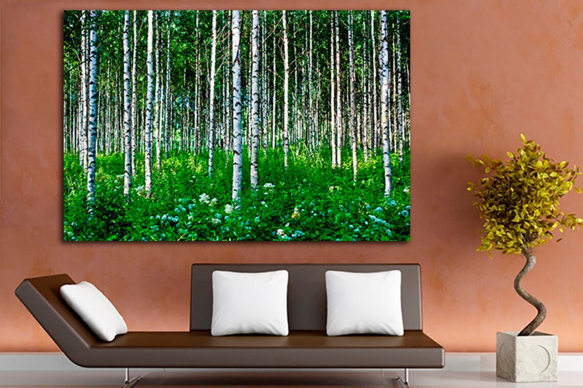 Wall Panel Set White Forest Art Birch Tree Canvas Forest Print Birch ...