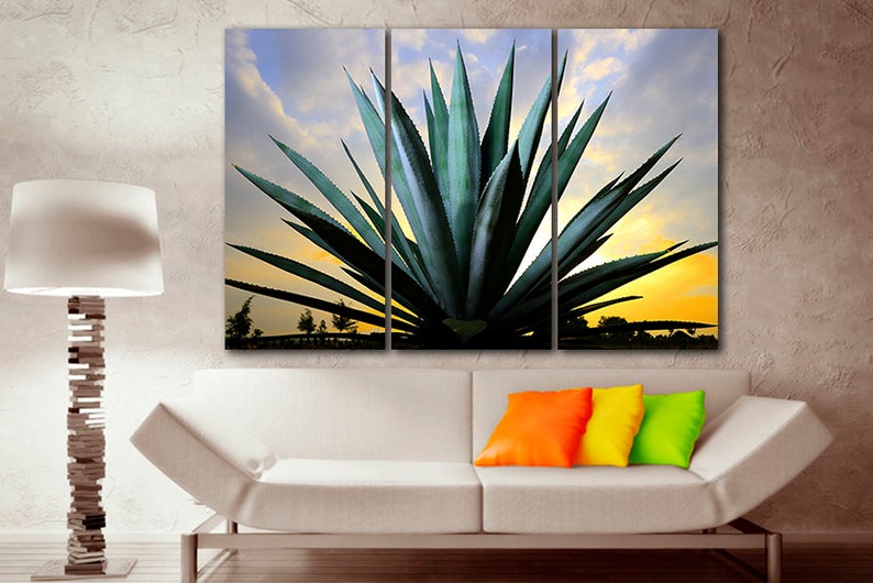 Blue agave wall art Floral print Agave decor Agave canvas | Etsy