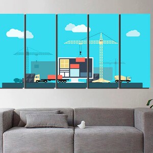 Construction Boys Room Wall Decor Printing Canvas Ready to Hang Vehicle ...