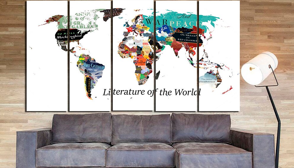 Literature map World literature map Canvas art Literature map | Etsy