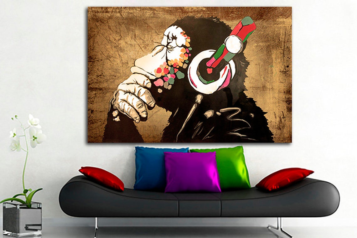 Monkey Canvas Street Art Print Monkey Wall Art Music Monkey - Etsy
